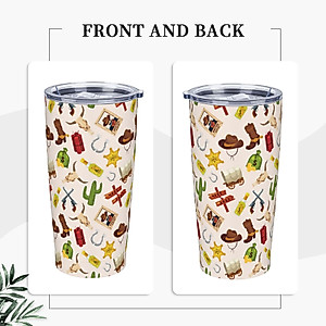 CHASOEA Western Tumbler 20oz Boho Western Stainless Steel Insulated Tumblers with Lid and Straw Beige Travel Coffee Mug Tea Wine Cups Water Bottle Western Gifts for Women