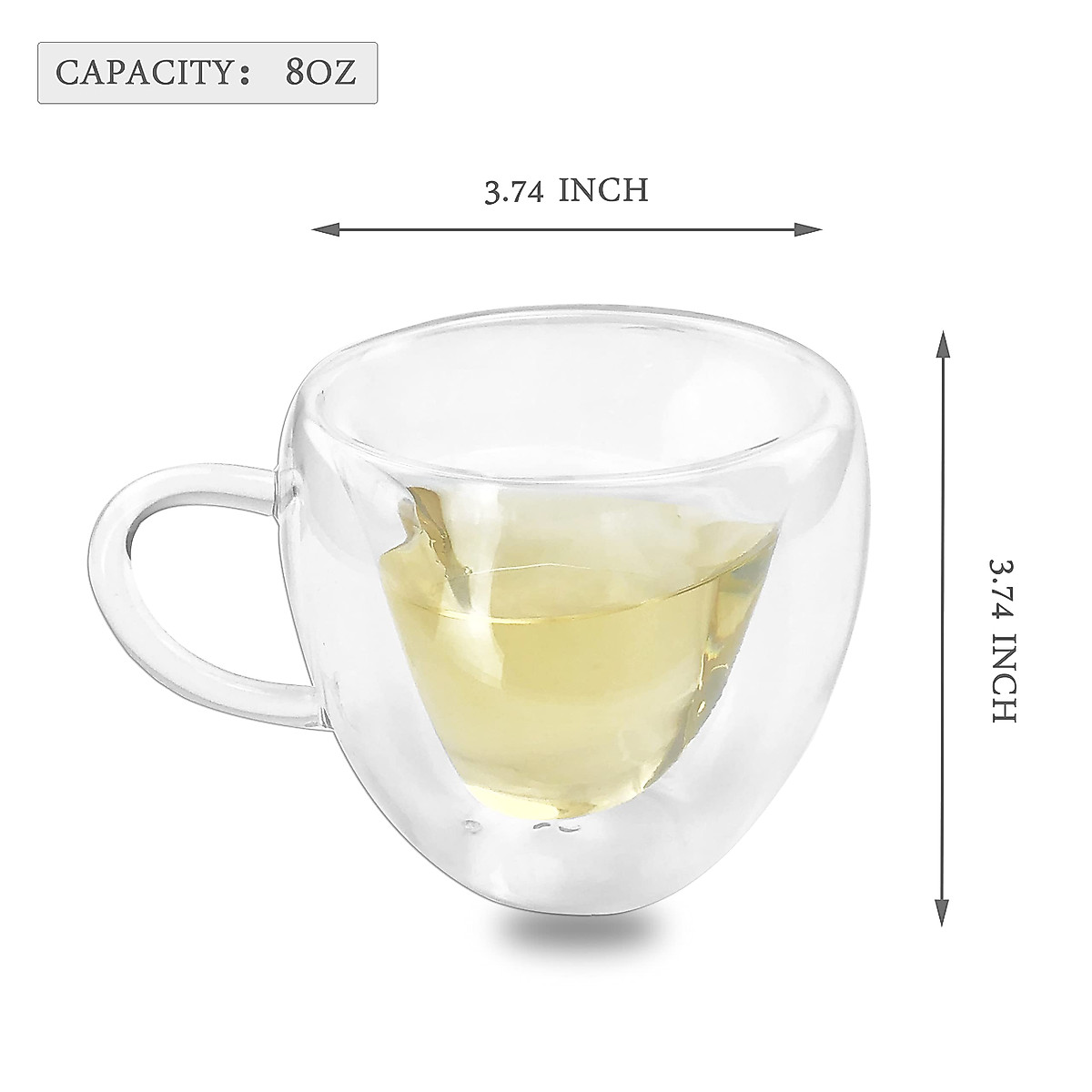 Asng Heat resistant creative double layer heart cup cup clear glass milk cup tea milk cup cup coffee cup (240ML/8oz)