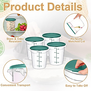 Suclain 4 Pcs 4 Qt Food Storage Container Bucket with Lids Clear Proofing Containers for Dough Rise Bread with Scale Handle Round Flour Commercial Storage Bucket for Home Restaurant Food(Green)