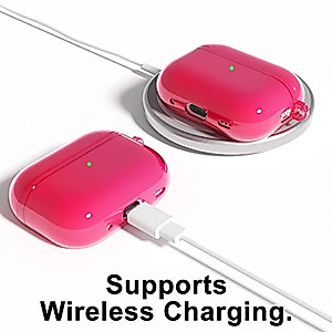 Svanove for Airpods Pro 2nd Generation Case Clear, Neon Transparent Airpods Pro 2 Case Silicone Accessories, Soft Rubber Gel Airpods Case for Women Girl Cute, Protective Cover with Lock, Hot Pink