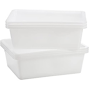 Dicunoy 6 Pack Commercial Bus Tubs, 9L Plastic Dish Pan Basin, White Rectangle Wash Basins Bus Box for Washing Dishes in Sink, Organizer Boxes for Art Supplies, Toys, Foods, 14" L x 11" W x 4.5" H