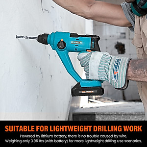 Berserker 20V Cordless 11/16" SDS-Plus Rotary Hammer Drill with 2.0Ah Lithium-Ion Battery Operated and Fast Charger, 2 Functions Variable Speed Sub-Compact Rotomartillo-Including 3 Drill Bits