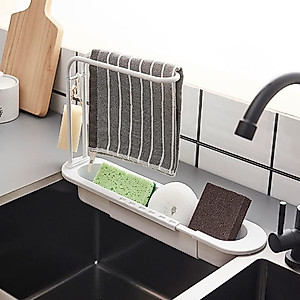SEASD Kitchen Telescopic Sink Shelf Draining Rack Soap Sponge Rack Towel Rack (Color : Gray, Size : 25.5 * 36.9cm)