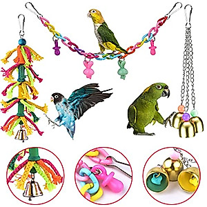 KATUMO Bird Toys, Natural Coconut Bird House with Colorful Ladder Hanging Chewing Toys Hammock Climbing Ladder Bird Colorful Toys with Bells for Parakeet, Conure, Cockatiel, Mynah, Love Birds, Finch