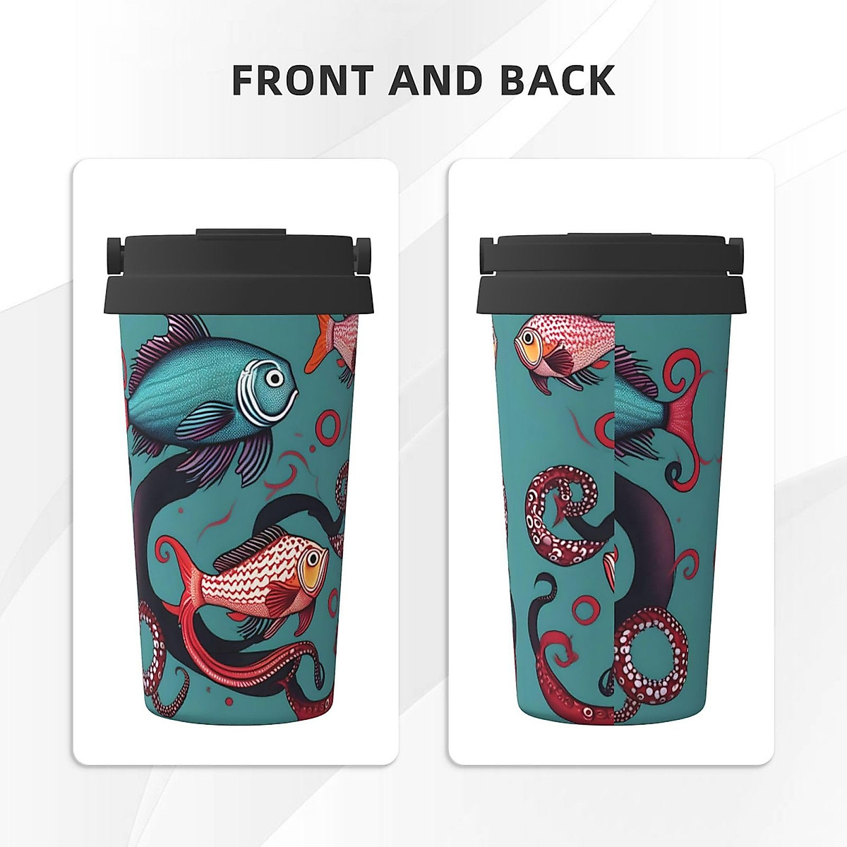 WANGXUEE Fish and Octopus Print 500ml Stainless Steel Travel Tumbler Double Wall Vacuum Insulated Coffee Mug