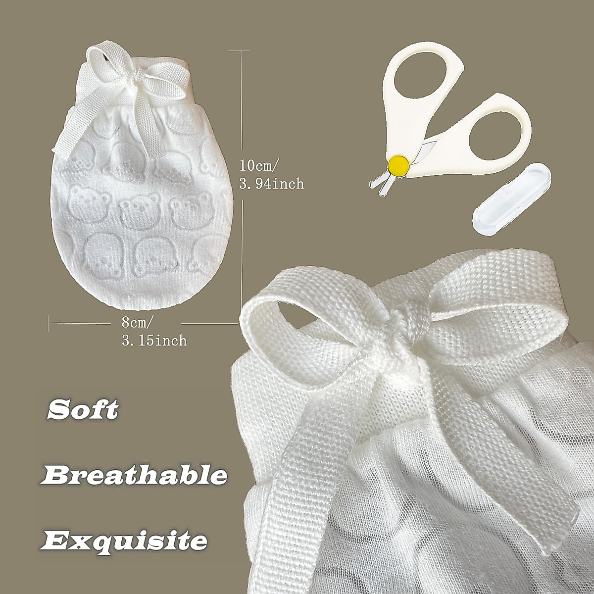 SANCNEE White Baby Mittens With String 0-6 Months,Newborn Gloves Boys Girls 4 Pairs…