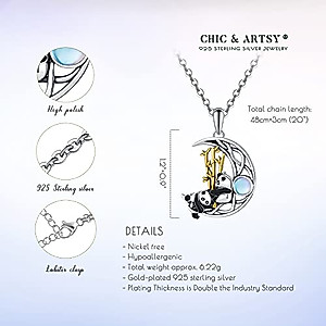 CHIC & ARTSY Panda Necklace 925 Sterling Silver Celtic Knot Moon With Panda Necklace Synthetic Moonstone Panda Pendants Necklace Cute Panda Bear Necklace for Women Panda Mom Necklace