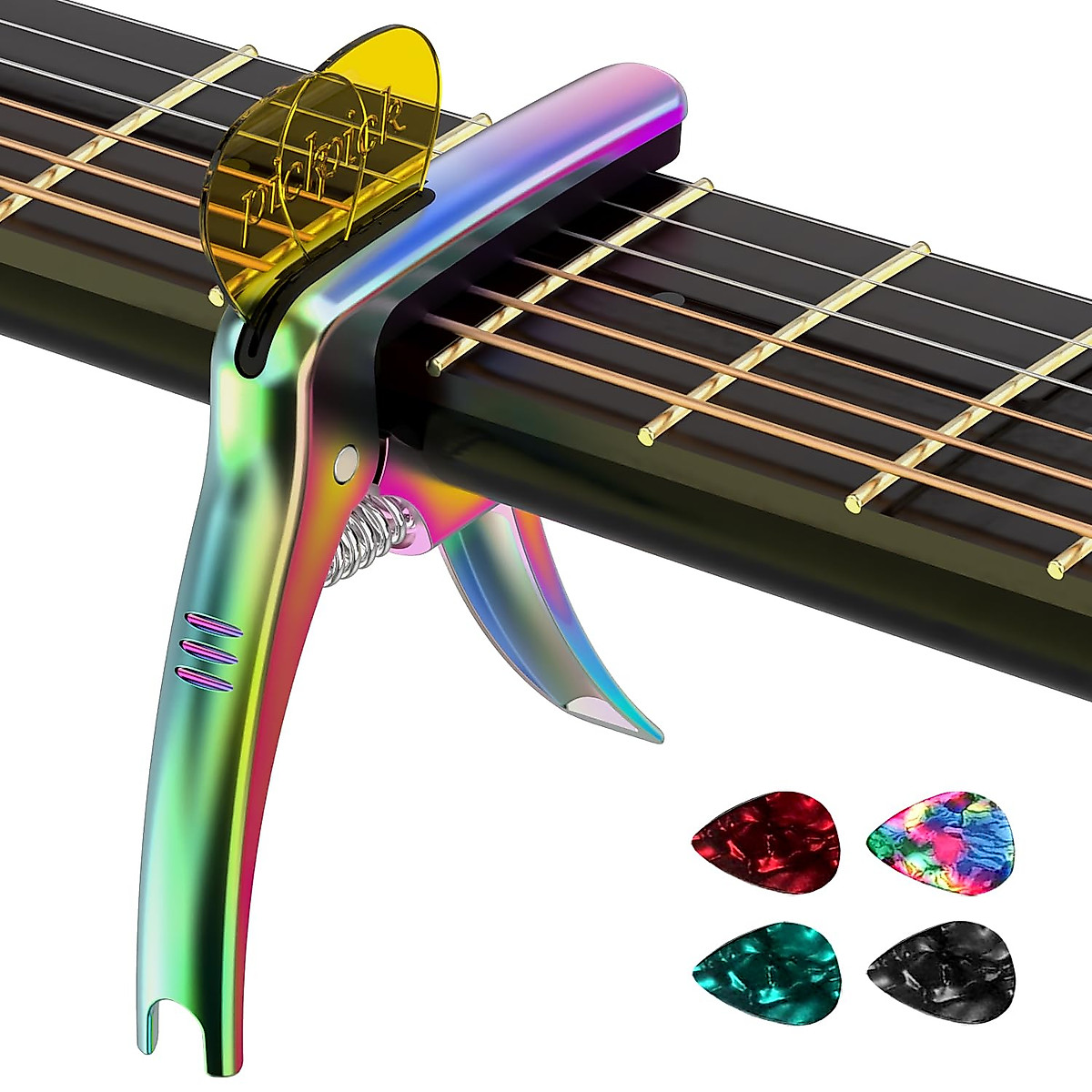 TANMUS 3in1 Guitar Capo for Acoustic and Electric Guitars(with Pick Holder and 4Picks),Guitar Accessories (MC-021)