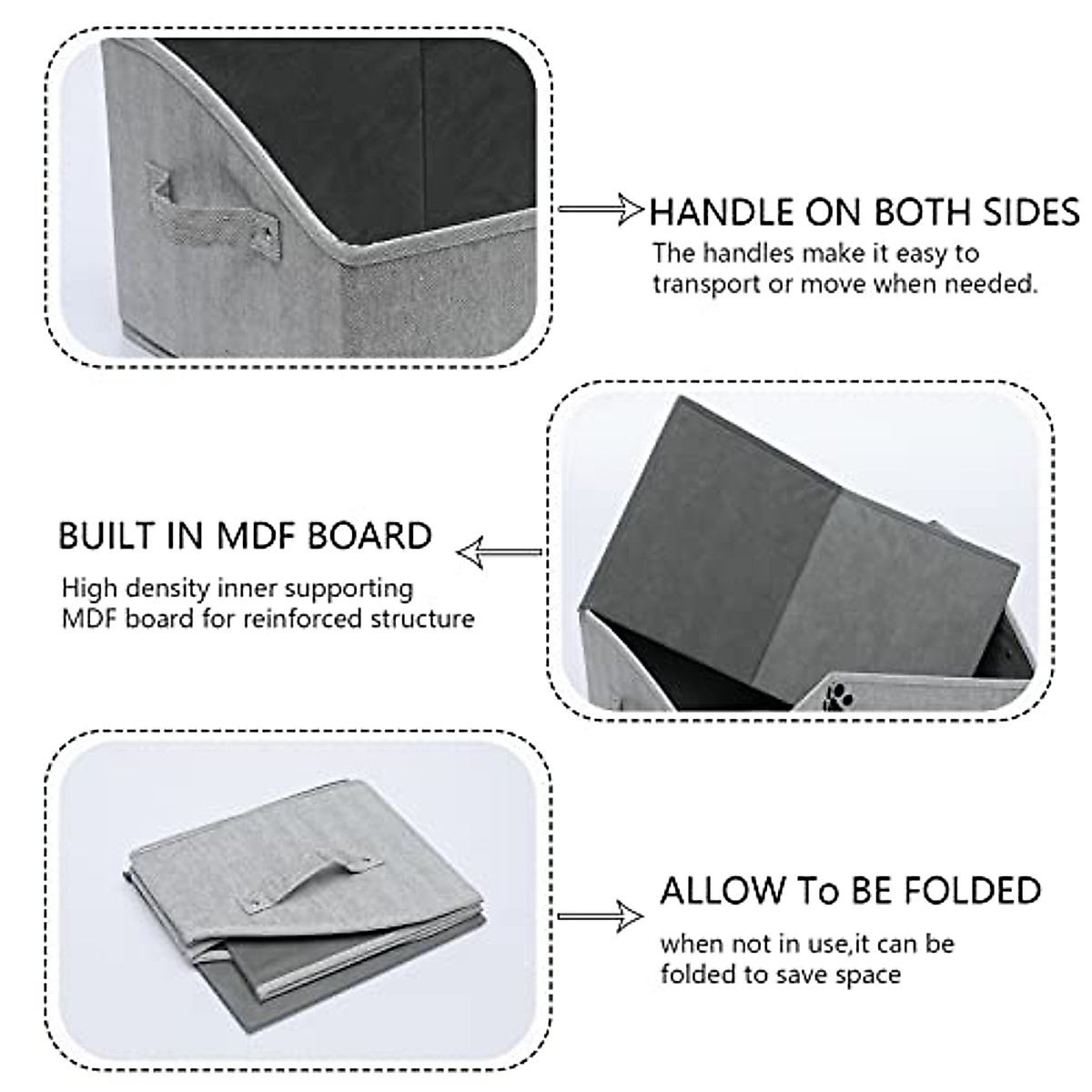 Geyecete Large cat Toy Box Storage Box - Foldable Cotton and Linen Trapezoid Organizer Boxes with Handle, Collapsible Basket for cat Toys-CAT-Striped Gray