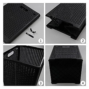 Ucake 42 L Plastic Storage Basket, Folding Laundry Hamper, Black, 2 Packs