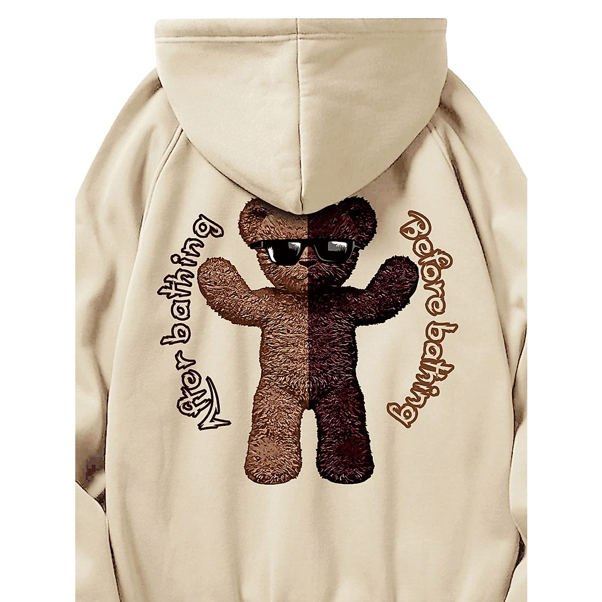 Floerns Men's Long Sleeve Lightweight Drawstring Letter Print Graphic Hoodies Sweatshirt Tops Apricot Cartoon L