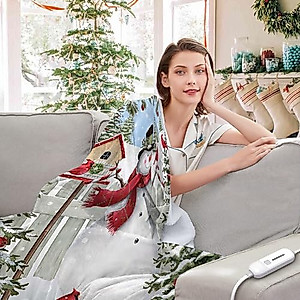 Christmas Fleece Blanket for Bed, Snowman and Birds Flannel Throw Blanket for Kids and Adults - Super Soft Plush Snowman Blanket Throw Plush Blanket for Snow Lovers 40X50 Inches