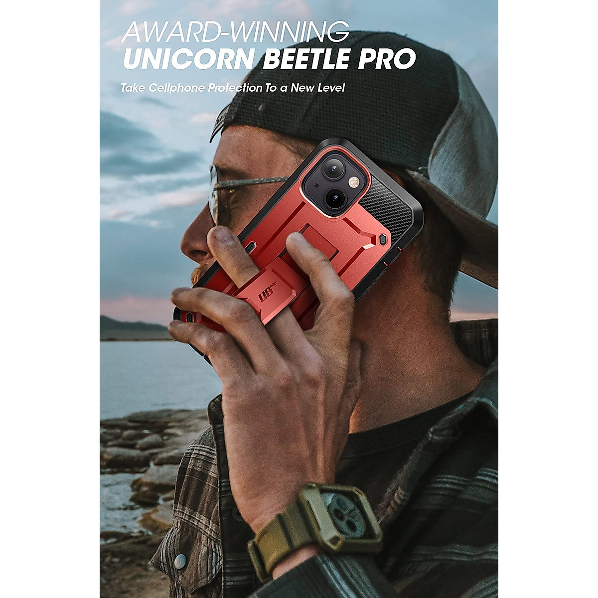 SUPCASE for iPhone 13 Case with Stand & Belt-Clip (Unicorn Beetle Pro), [Built-in Screen Protector] [Military-Grade Drop Protection] Heavy Duty Rugged Kickstand Phone Case for iPhone 13, Ruddy