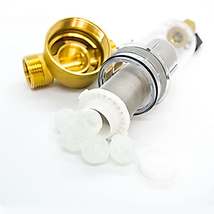 Reusable Whole House Spin Down Sediment Water Filter with Siliphos - 40 Micron Flushable Prefilter Filtration - 1" MNPT + 3/4" FNPT, Traps Sand, BPA Free