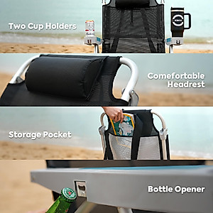 ICECO Backpacking Beach Chairs for Adults, 5 Positions Reclining Beach Chair, Heavy Duty Folding Beach Chairs, Portable Lay Flat Outdoor Chair with Cup Holder for Beach, Camping, Lawn, 350lb Capacity