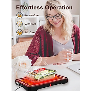 SOHIDA Portable Heated Lunch Box, 12V/24V/110V Conduction Heating Portable Food Warmer for Adults, Mini Portable Microwave 9.06"x6.61"x0.98" with Carry Bag, Easy to Use Car Food Warmer