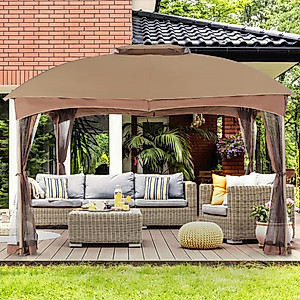 PHI VILLA 10x12 Gazebo Canopy for Patio, Double Vent Outdoor Canopy Gazebo with Netting, Screen Patio Gazebo Heavy Duty for Garden Deck Khaki