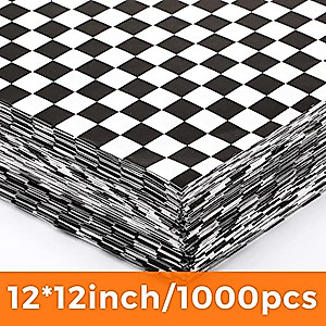 Spakon 1000 Sheets Wax Deli Paper Sheets for Food 12 x 12 inch Checkered Dry Waxed Deli Paper Sheet for Sandwich Paper Liner, Food Basket Liners, Food Wrapping (Black-White)
