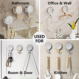 4 Pack Adhesive Wall Hooks for Door,Plastic Gold Hooks for Wall No Damage, Ripple Shaped Towel Hooks, Exquisite Golden Border, Heavy Duty Self Adhesive Hook Used for Home Bathroom Kitchen(Gold)