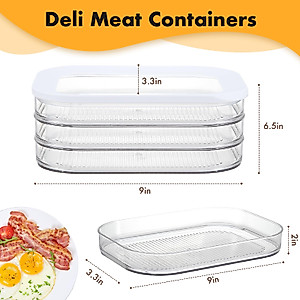 PARBEE Bacon Container for Fridge, 3 Layers Deli Meat Container, Stackable Cheese and Cold Cuts Holder Food Storage Box with Lid for Refrigerator