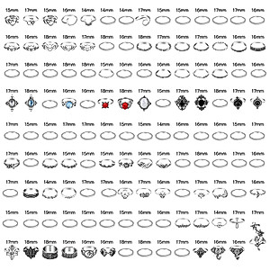 ONESING 154 Pcs Knuckle Rings for Women, Vintage Knuckle Rings Set, Stackable Finger Rings Set Bohemian Retro Vintage Jewelry Silver Rings Crystal Joint Rings Hollow Carved Flowe