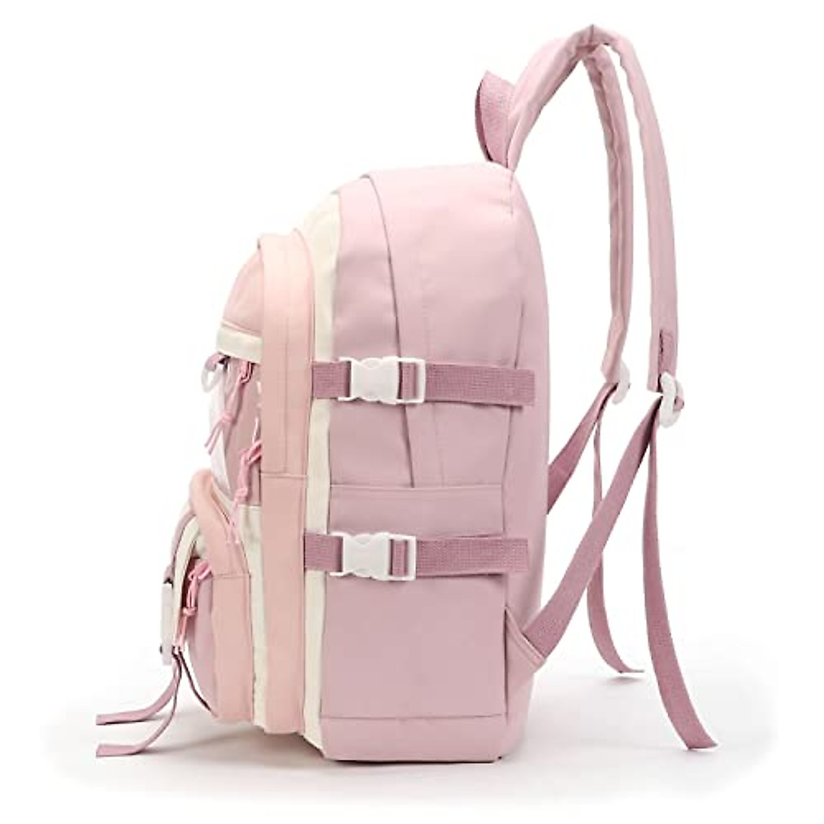 Phaoullzon Kawaii Backpack for School Aesthetic Bookbag Cute Anime Backpacks for Girls with Pins and Pendant, Pink
