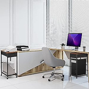 Computer Tower Stand PC Tower Stand with Storage Drawer 2 Tier Wood Rolling CPU Holder Stand Mobile Printer Cart on Wheels for Home Office, Industiral Brown and Black