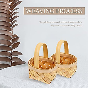 YARNOW Small Woven Basket with Handle, 4pcs Wicker Basket with Handles, 2.5 x 1.7 x 1.5 inch, Simple Handwoven Baskets, Small Wicker Basket with Handle
