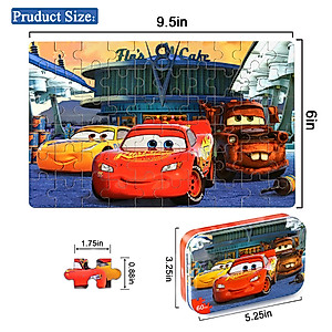 LELEMON Car Jigsaw Puzzles in a Metal Box 60 Pieces Lightning Jigsaw Puzzle for Kids Ages 4-8 Children Learning Educational Puzzles Toys