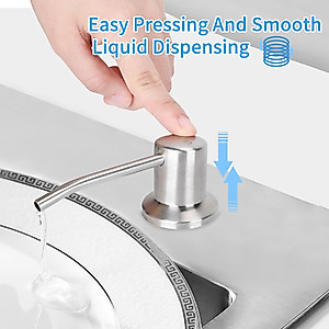 Tesrin Stainless Steel Soap Dispenser for Kitchen Sink Brushed Nickel Built in Soap Dispenser Pump Dish Liquid Countertop Soap Dispenser with Bottle