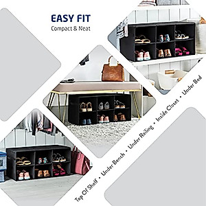 Freestanding Shoe Organizer No Tools Required 6 Big Sections Fits Men's Shoes, Compact For Entryways, Closets Also Ideal For Accessories, Durable Cardboard Covered With Smooth Fabric Foldable Straps