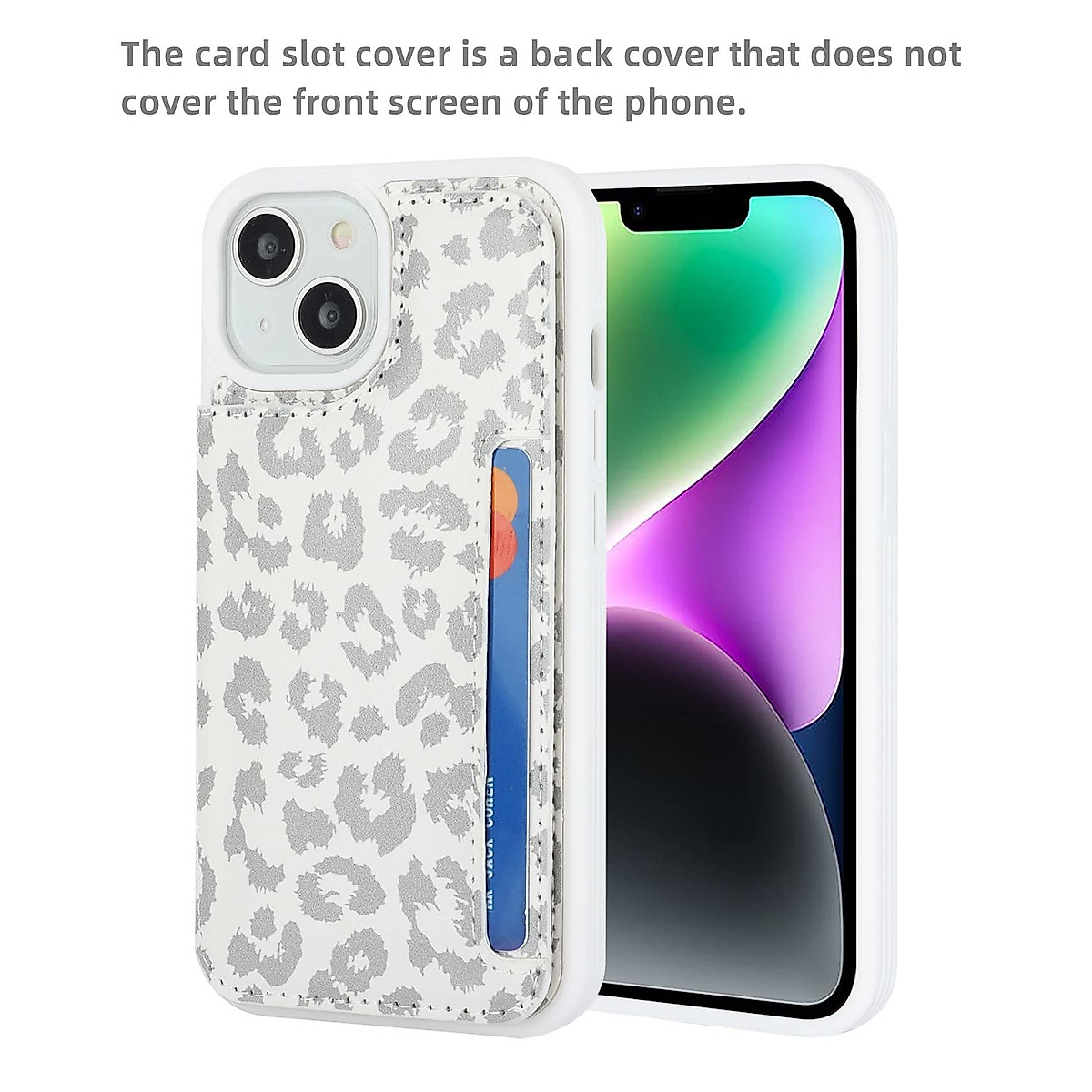 iCoverCase Compatible with iPhone 13 Phone Case with Card Holder, Wallet Case for Women Men RFID Blocking PU Leather Case 6.1 Inch (Gray Leopard)
