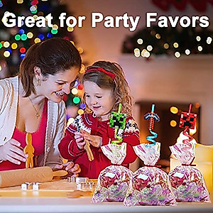 25 Reusable Pixel Straws for Miner Craft Party Supplies Favors, Pixel Spider Creepah Party Supplies Gift with 2 Cleaning Brushes