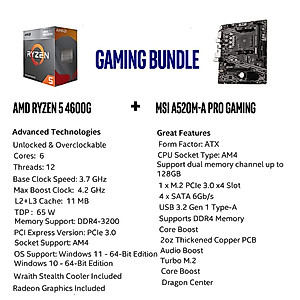 INLAND Micro Center AMD Ryzen 5 4600G 6-Core 12-Thread Unlocked Desktop Processor with Wraith Stealth Cooler Bundle with MSI A520M-A PRO Gaming Motherboard (AMD AM4, DDR4, PCIe 3.0, Micro-ATX)