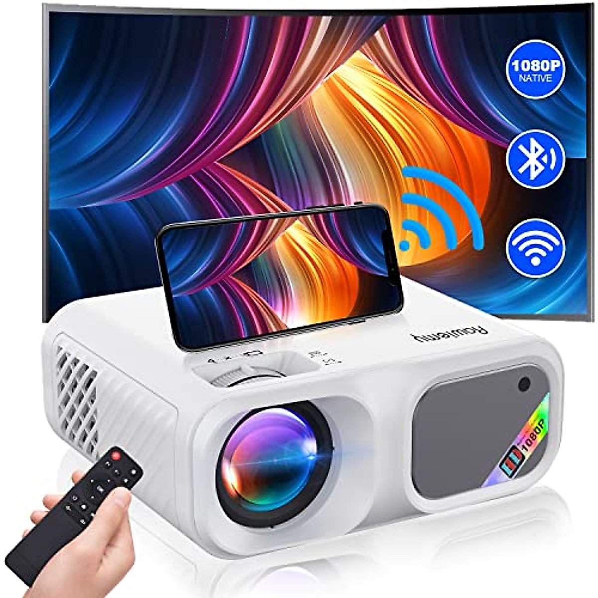 Native 1080P Projector with WiFi and Bluetooth 4K Supported Outdoor Movie Projector 220" Display Mini Projector Home Theater Video Projector Compatible with iOS/Android/Win/TV Stick