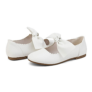 DREAM PAIRS Girls Ballerina Flats Mary Jane Front Bow Dress Shoes Angie-5 White Size 2 Little Kid