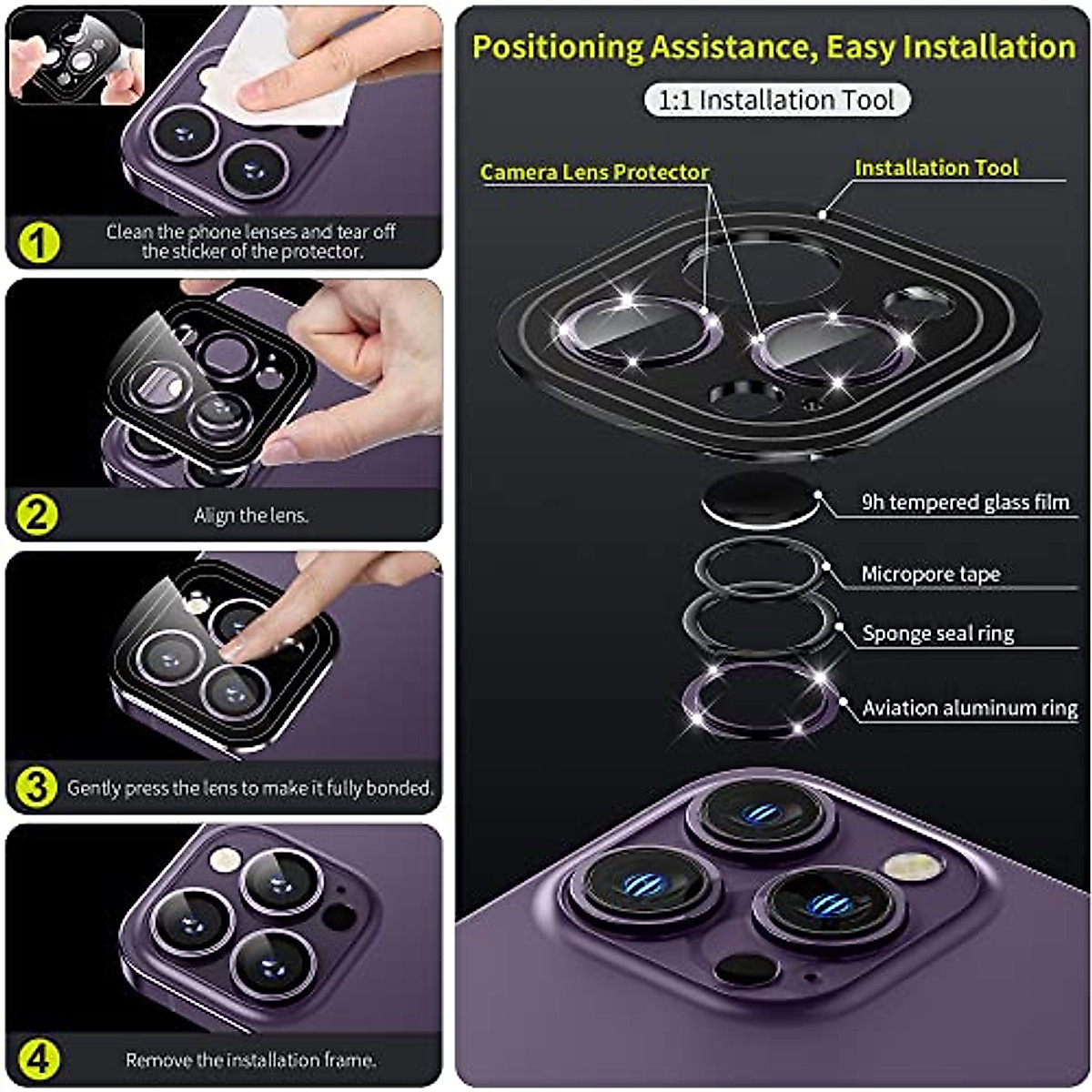 [Upgrade] WSKEN for iPhone 14 Pro Max / iPhone 14 Pro Camera Lens Protector,[Ultra Thin Camera Sticker][Case Friendly]HD Tempered Glass Screen Protector Cover Film for 14 Pro Max / 14 Pro Accessories,Deep Purple