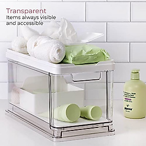 iDesign The Sarah Tanno Collection Medium Stacking Cosmetic Drawer Organizer with Lid and Divider, Clear/White