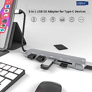 USB C to USB 3.0 Hub for iPad Pro 11/ iPad Mini/MacBook Air 6 in 1 Multifunction SD MicroSD Adapter for MAC