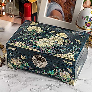 February Mountain Mother of Pearl Jewelry Organizer Box with Ring Tray - Gifts for Women Unique gift for women who have everything