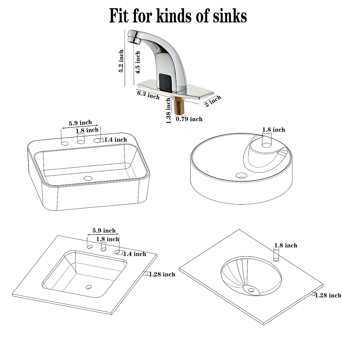 Halo Sanitary Touchless Bathroom Faucet Automatic Motion Sensor Faucet with Hole Cover Deck Plate Chrome