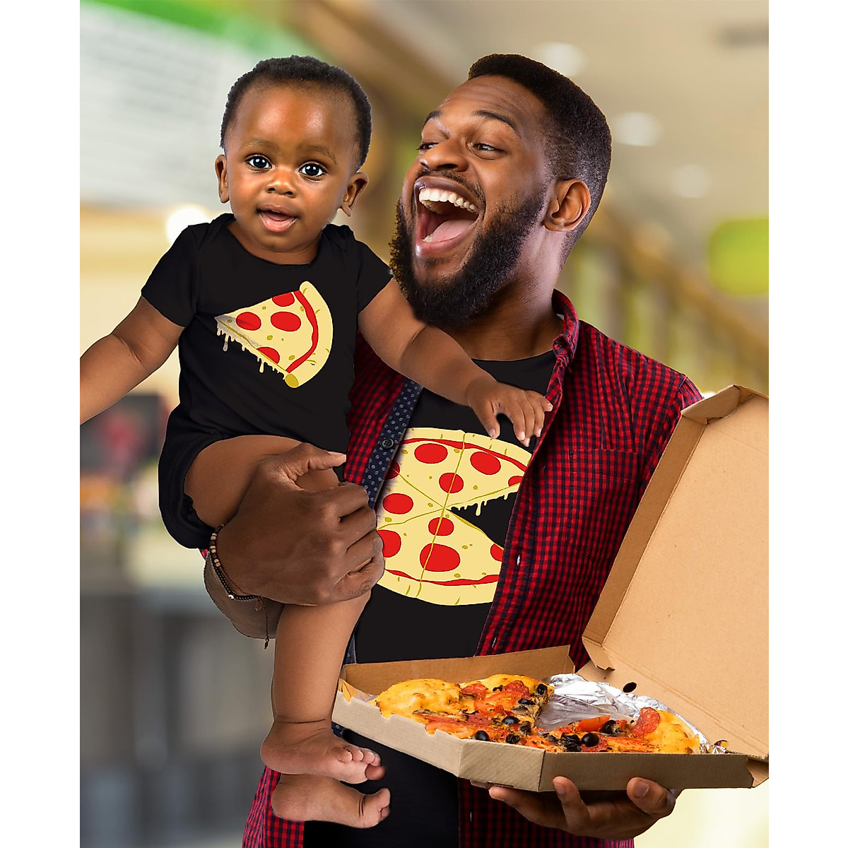 Tstars Pizza Pie & Slice Fathers Day Daddy and Me Outfits Gifts for New Dads Matching Dad Shirt Baby Bodysuit Dad Black Large/Baby Black Newborn (0-3M)