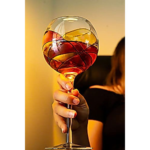 Antoni Barcelona Wine Glass Large Stem 21oz - EXCLUSIVE BOX - Handblown & Handmade, Handpainted Glasses Drinkware Essentials Wine Glassware Unique Gifts Ideas Women Men Birthday Wedding (Red, Set 2)