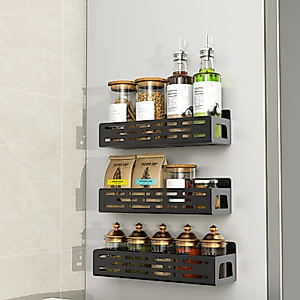 SPACWIS Magnetic Spice Rack Organizer for Refrigerator, 4 Pack Moveable Strong Magnet Spice Shelf, Kitchen Super Magnetic Shelves for Saving Space, Black.