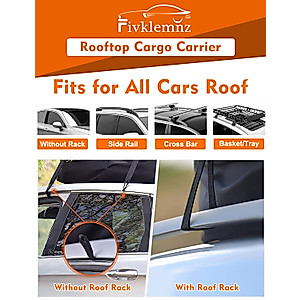 FIVKLEMNZ Car Rooftop Cargo Carrier Roof Bag Waterproof for All Top of Vehicle with/Without Rack Includes Topper Anti-Slip Mat + Reinforced Straps + 6 Door Hooks + Luggage Lock