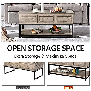 Yaheetech Lift Top Coffee Table with Hidden Compartments & Open Shelf Rising Center/Acent Table for Living Room Reception, Gray, 18-23inch H