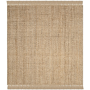SAFAVIEH Natural Fiber Collection Area Rug - 8' Square, Natural, Handmade Tassel Jute, Ideal for High Traffic Areas in Living Room, Bedroom (NF467A)
