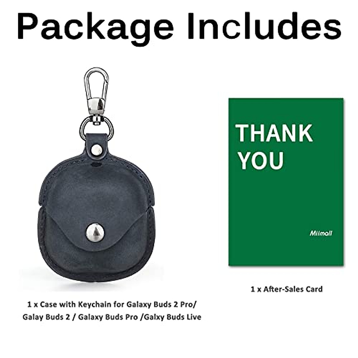 Miimall Leather Case Compatible for Samsung Galaxy Buds 2 Pro/Galaxy Buds Pro/Galaxy Buds 2 / Galaxy Buds Live, Full Protective Bumper with Keychain for Galaxy Buds 2 Pro(Blue)