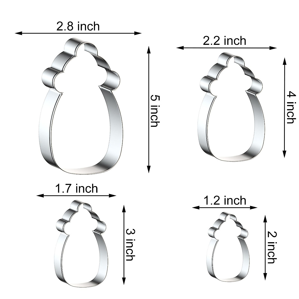 Baby Bottle Cookie Cutter Set for Baby Shower Baking, 5/4/3/2 inch, 4 Piece, Stainless Steel