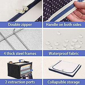 Storage Bins for Clothes , Oxford Cloth Closet Organizer Boxes with Clear Windows & Zippers & Metal Fraem, Foldable Large Capacity Storage Box Great for Clothes,Closets, Bedrooms(2 Pack 22L Blue)…
